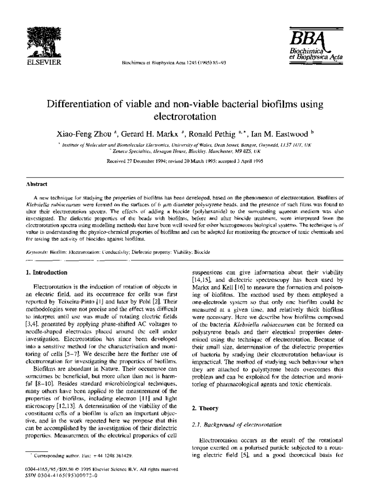 Differentiation of viable and non viable - ELSEVIER Biochimica et ...
