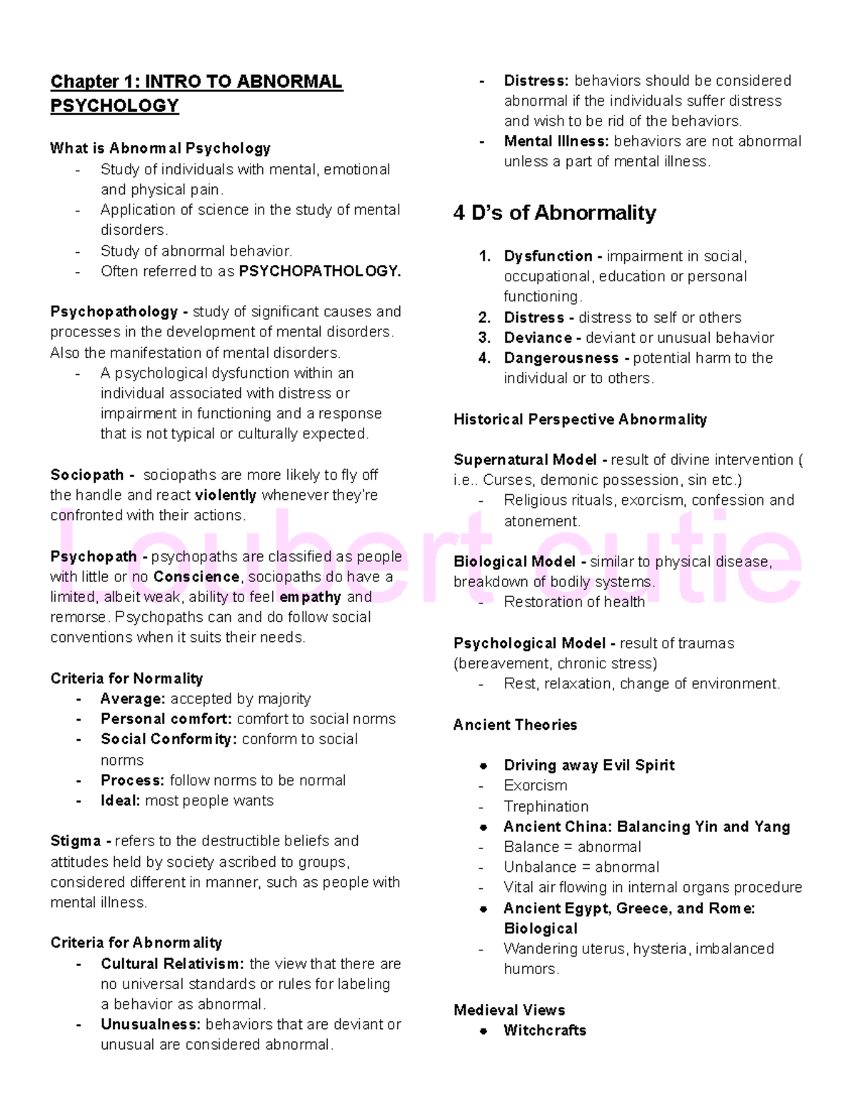 Abnormal Psychology Overview: Key Concepts & Models (PSYCH 101) - Studocu