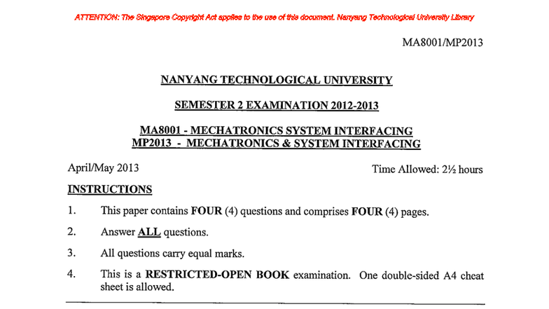 MA2011 Mechatronics Final Exam Notes: Control Systems & Components ...