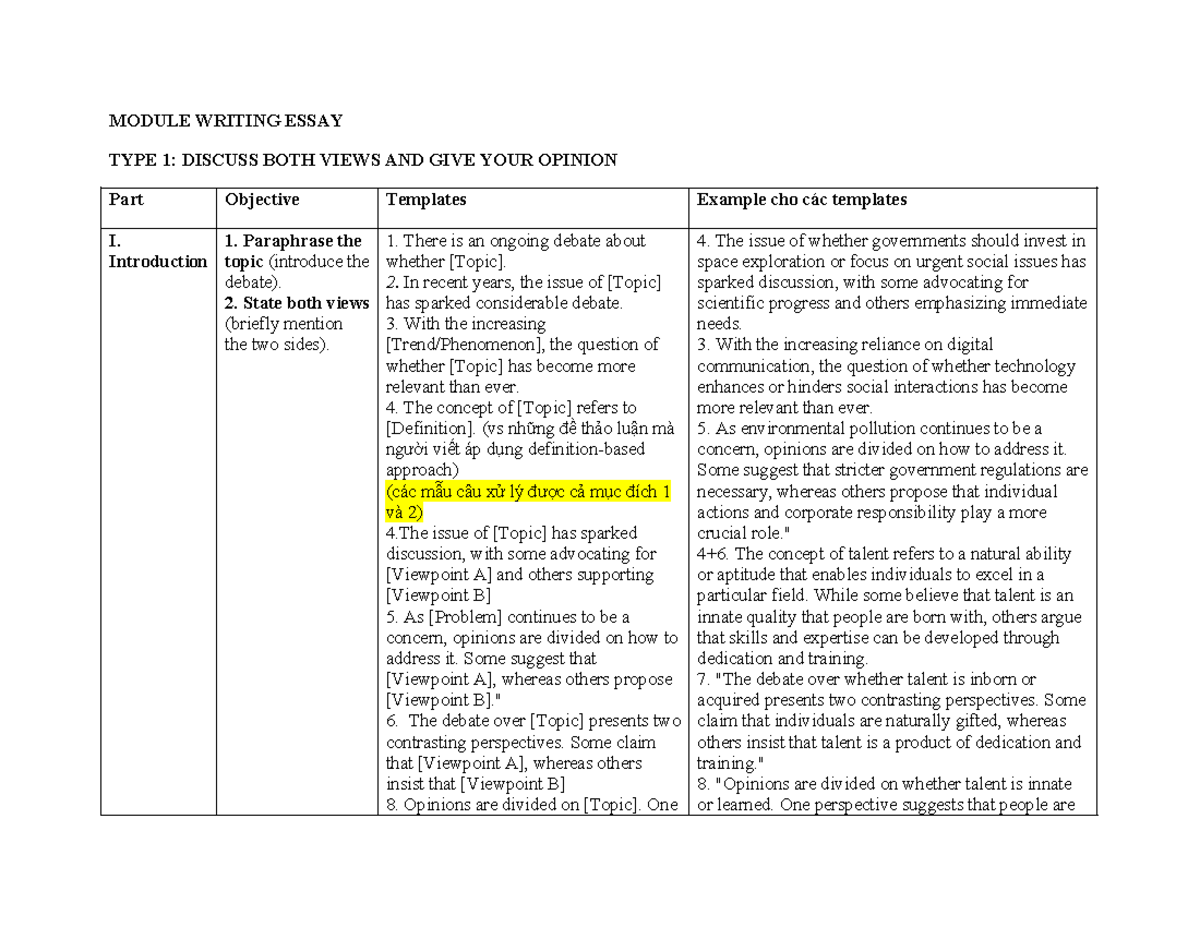 MODULE: ESSAY TYPE 1 - DISCUSS BOTH VIEWS & GIVE OPINION - Studocu