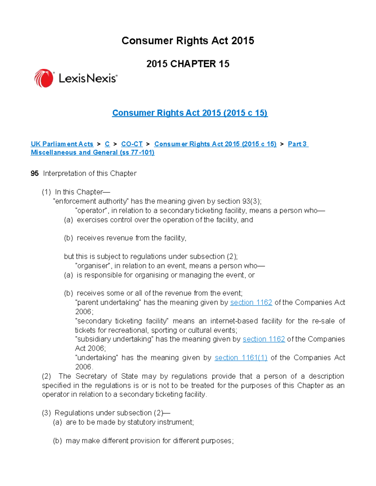 Consumer Rights Act 2015: Chapter 15 Overview and Interpretation - Studocu
