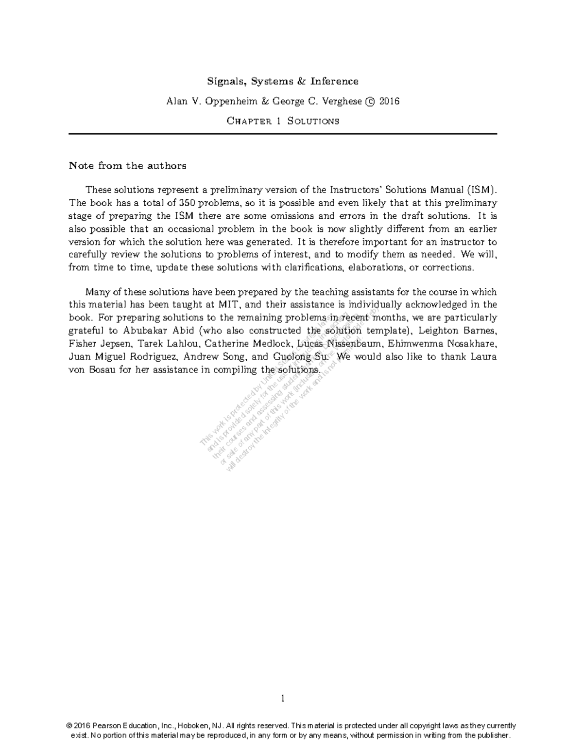 Solutions for Signals, Systems & Inference (LSE 2016) - Chapter 1 - Studocu
