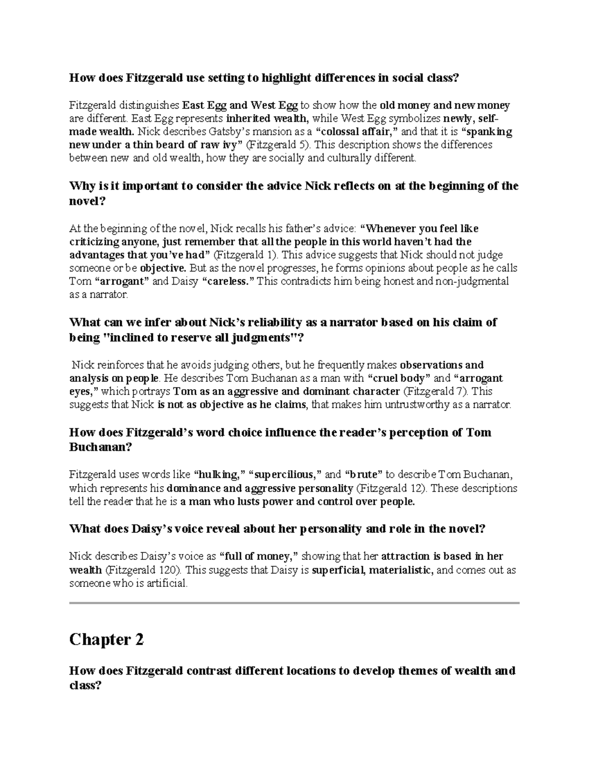 Chp 1-3 Test Review - How does Fitzgerald use setting to highlight ...