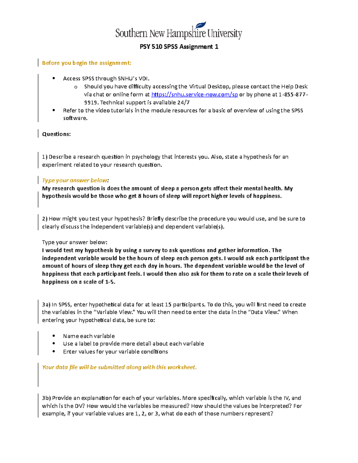 PSY 510 SPSS Assignment 1: Analyzing Sleep's Impact on Mental Health - Studocu