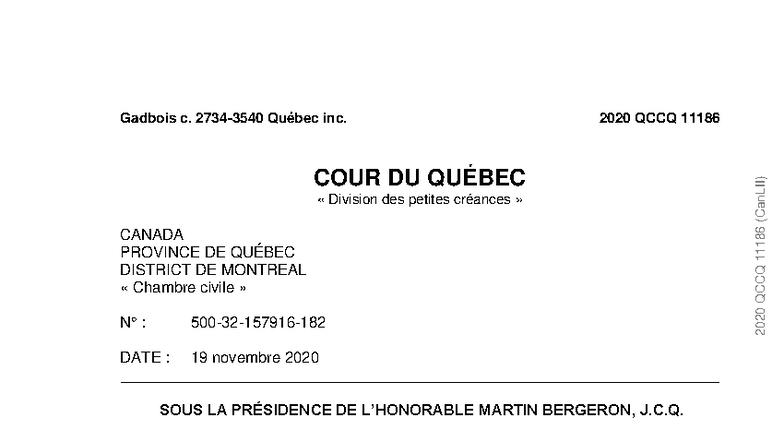 Jugement 2020 QCCQ: Gadbois c. Québec inc. - Droits d'Auteur et ...