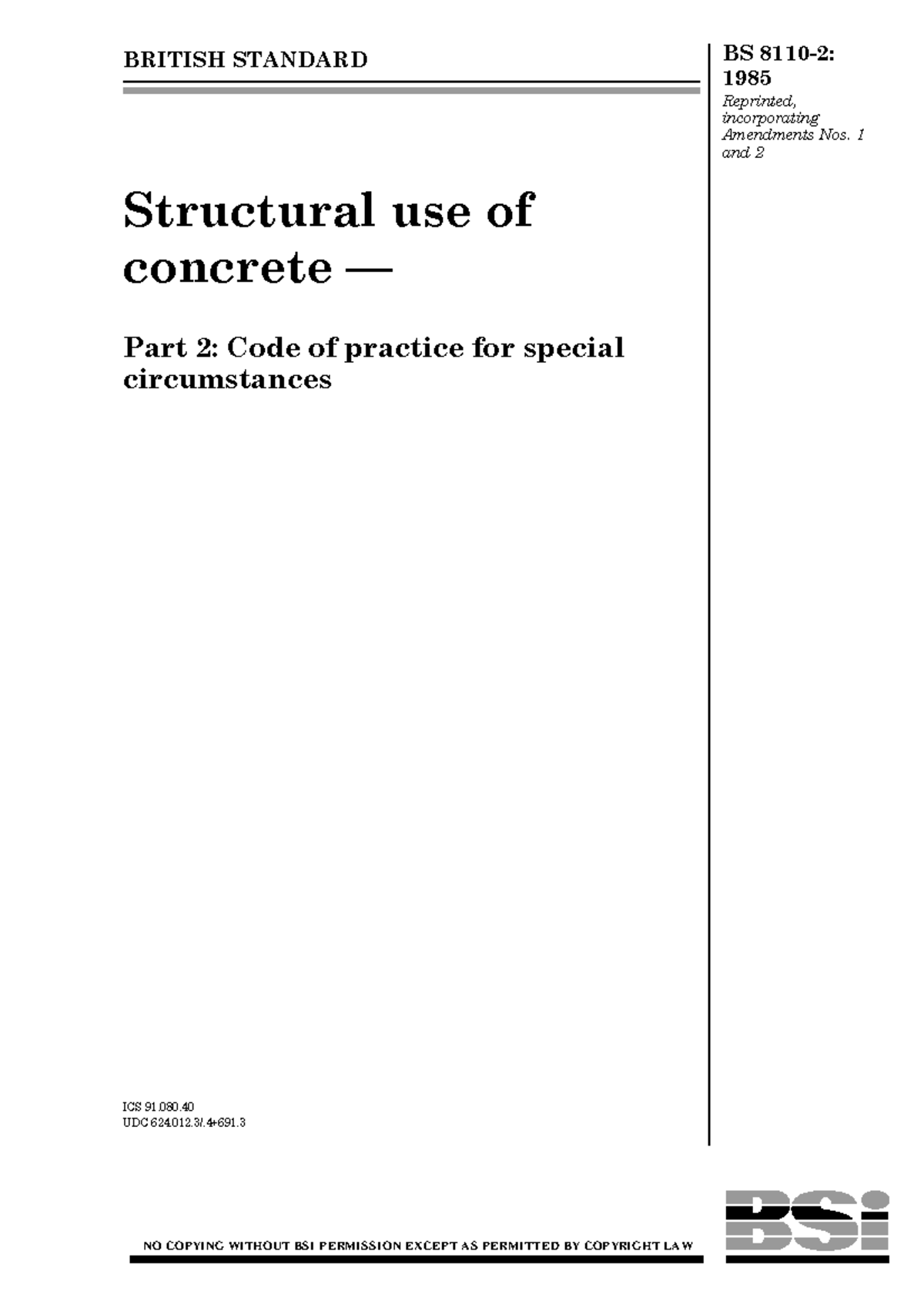 BS 8110 Part 2 - Structural Use of Concrete in Special Circumstances ...
