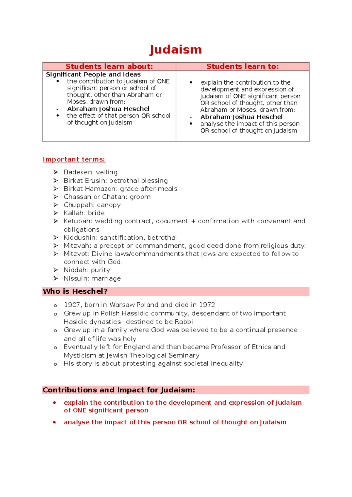 Judaism Notes: The Impact of Abraham Joshua Heschel on Jewish Thought ...