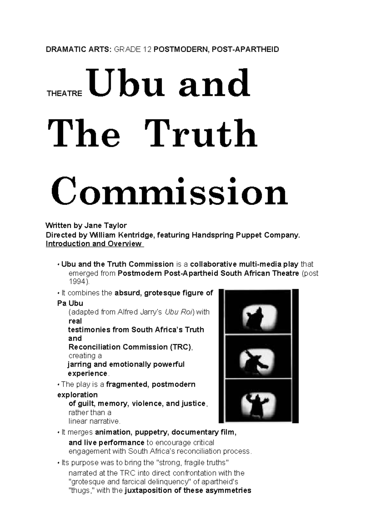 DRAMATIC ARTS: GRADE 12 POSTMODERN - Ubu and the Truth Commission ...
