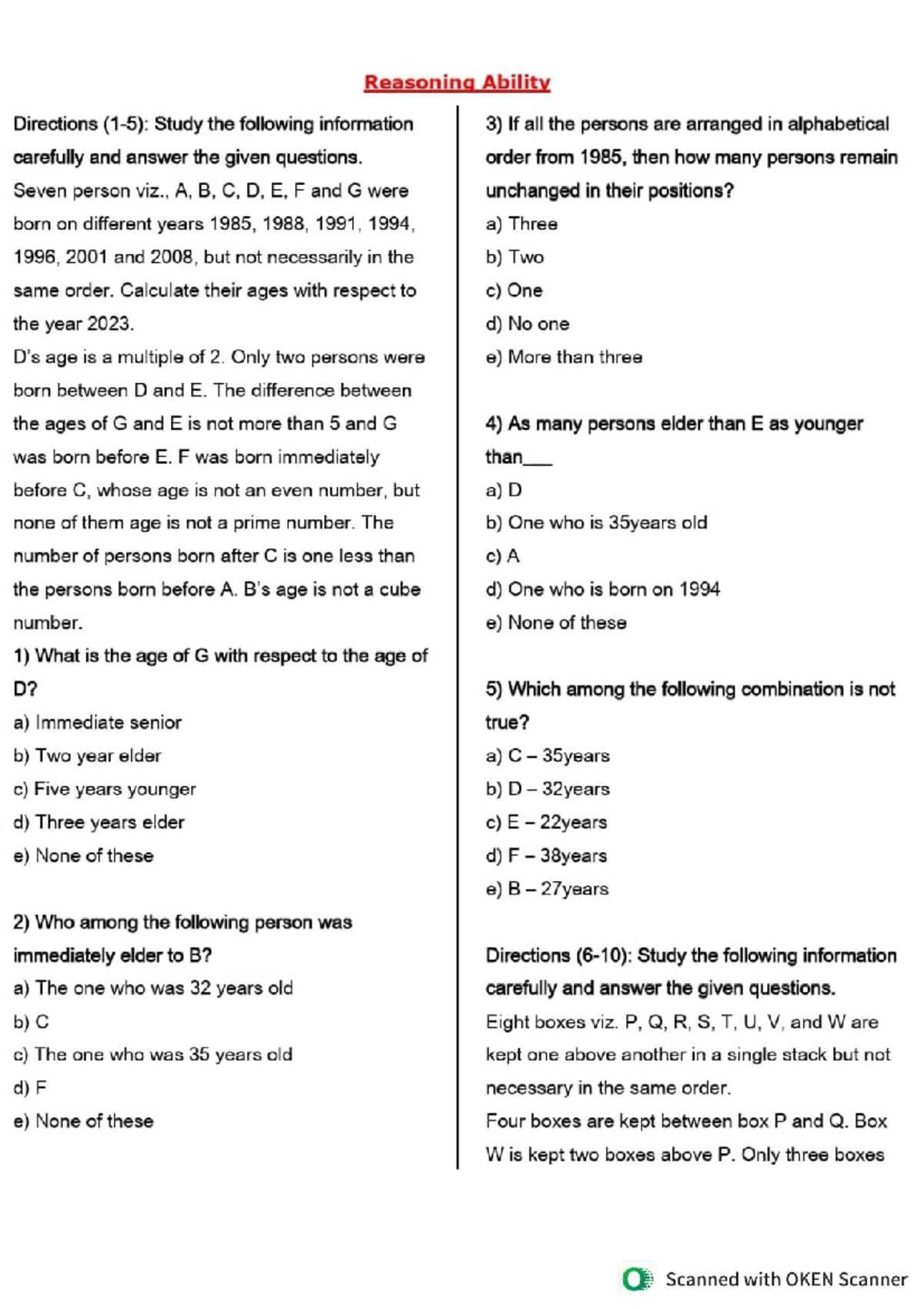 Banking Reasoning Test 23-1: Comprehensive Study Guide - Studocu