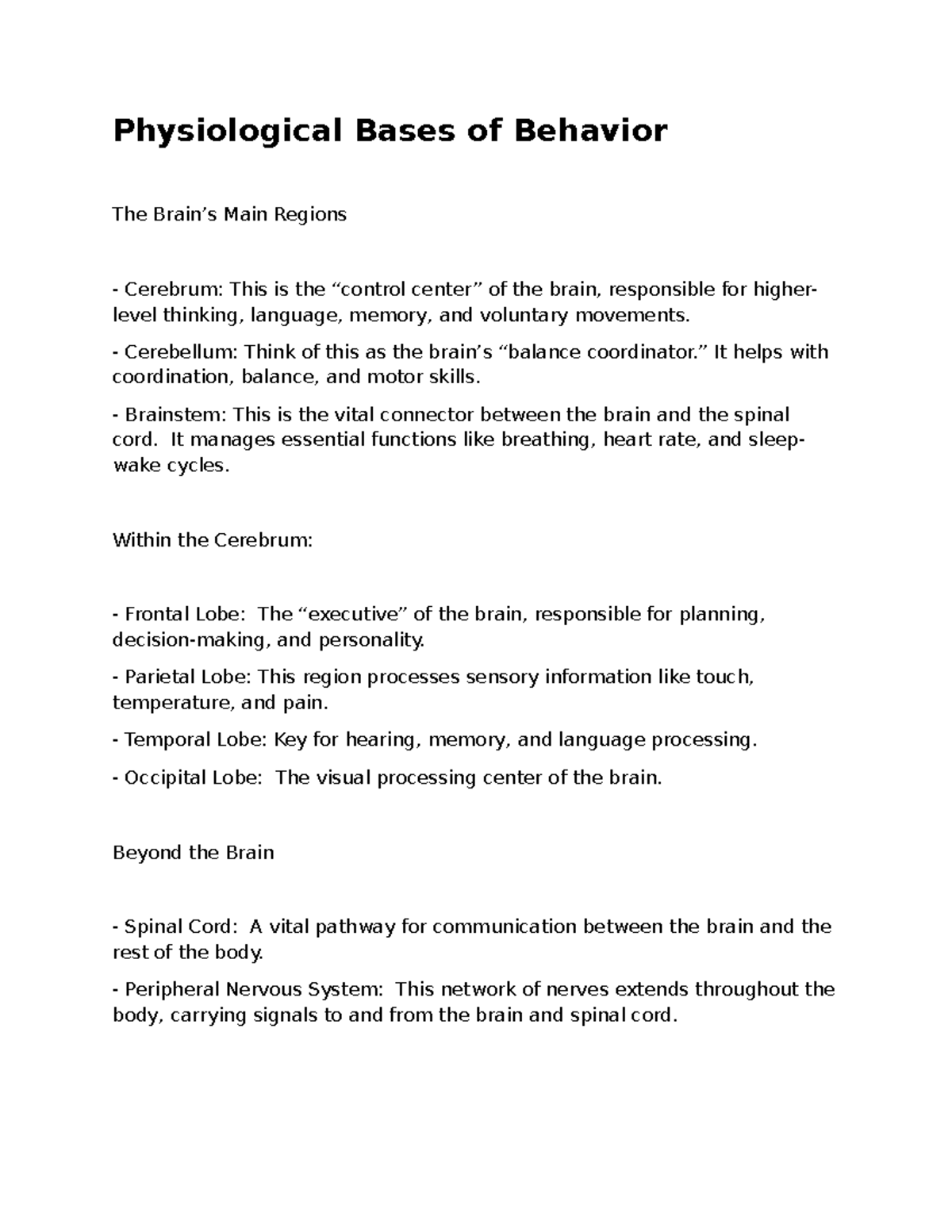 Physiological bases of behavior - Physiological Bases of Behavior The ...