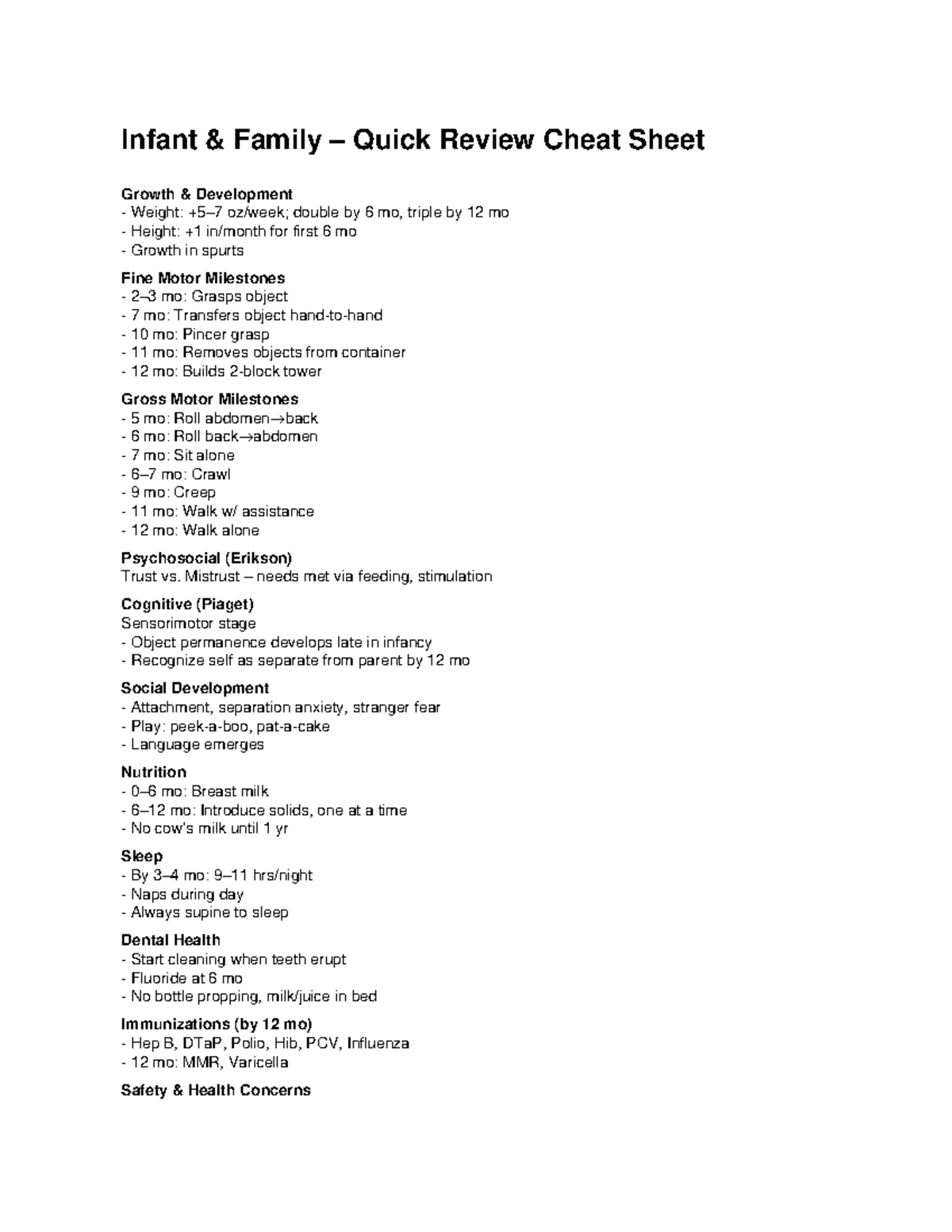 Infant Development Cheat Sheet: Growth & Milestones Overview - Studocu
