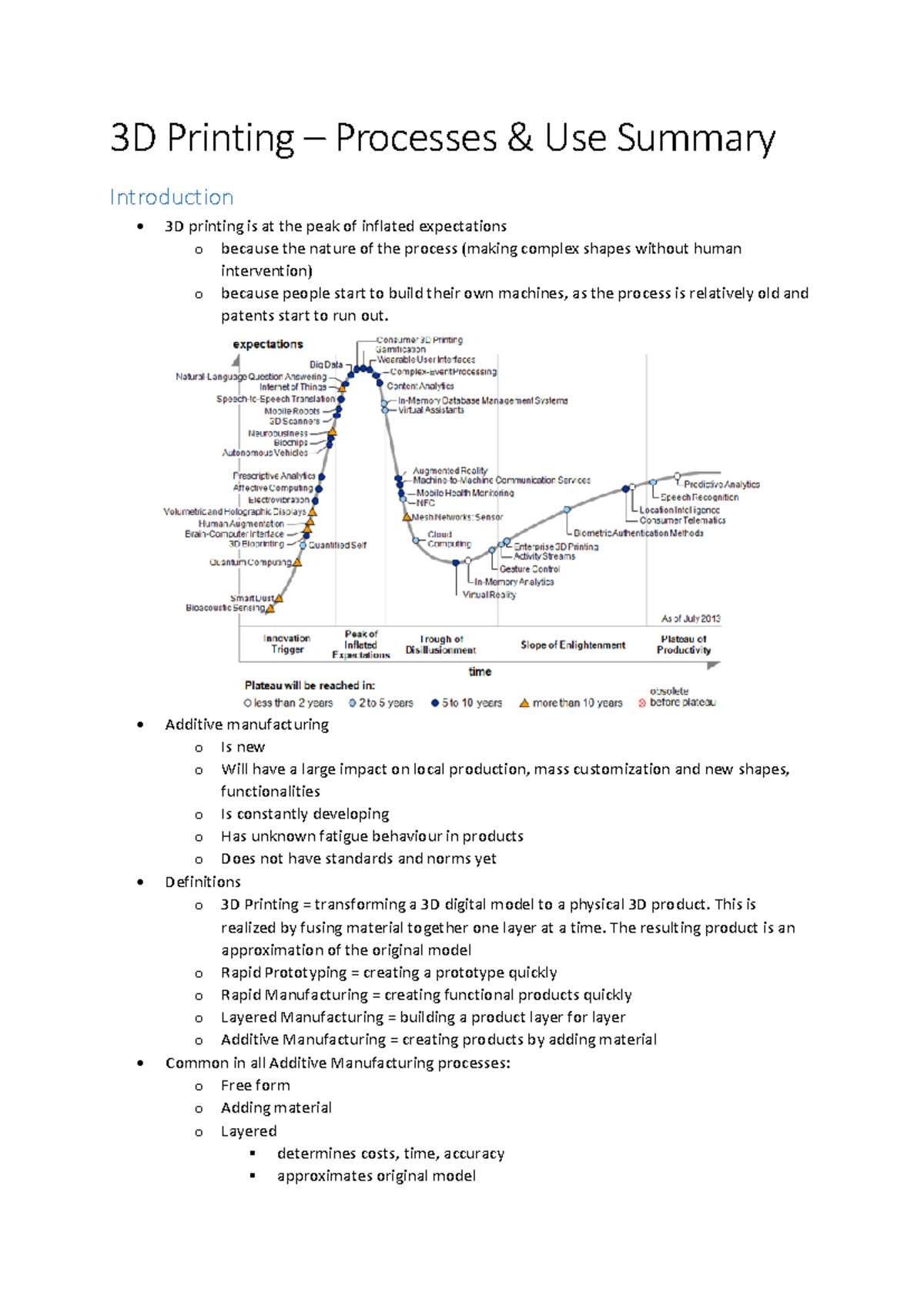 3D Printing Processes (ENG-303) Summary and Insights on Additive ...