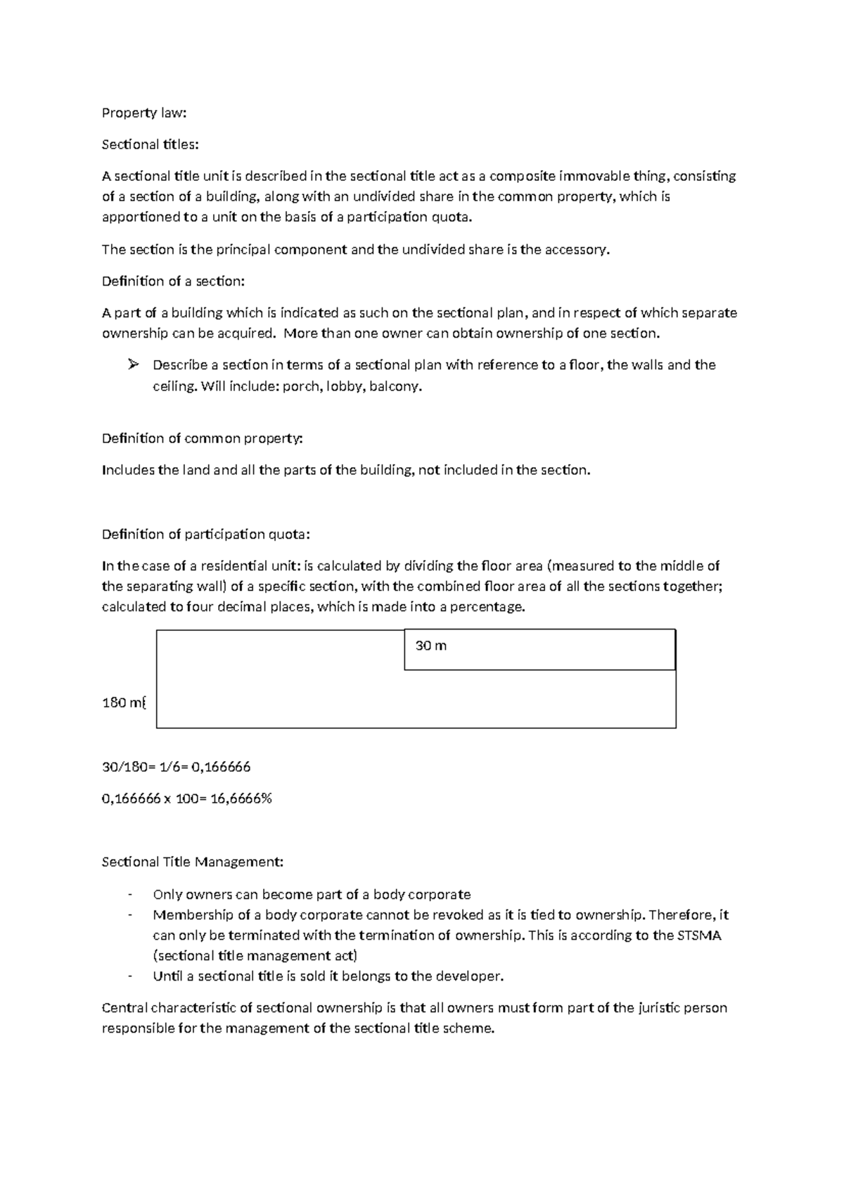Property Law - Sectional Titles Overview and Management Details - Studocu
