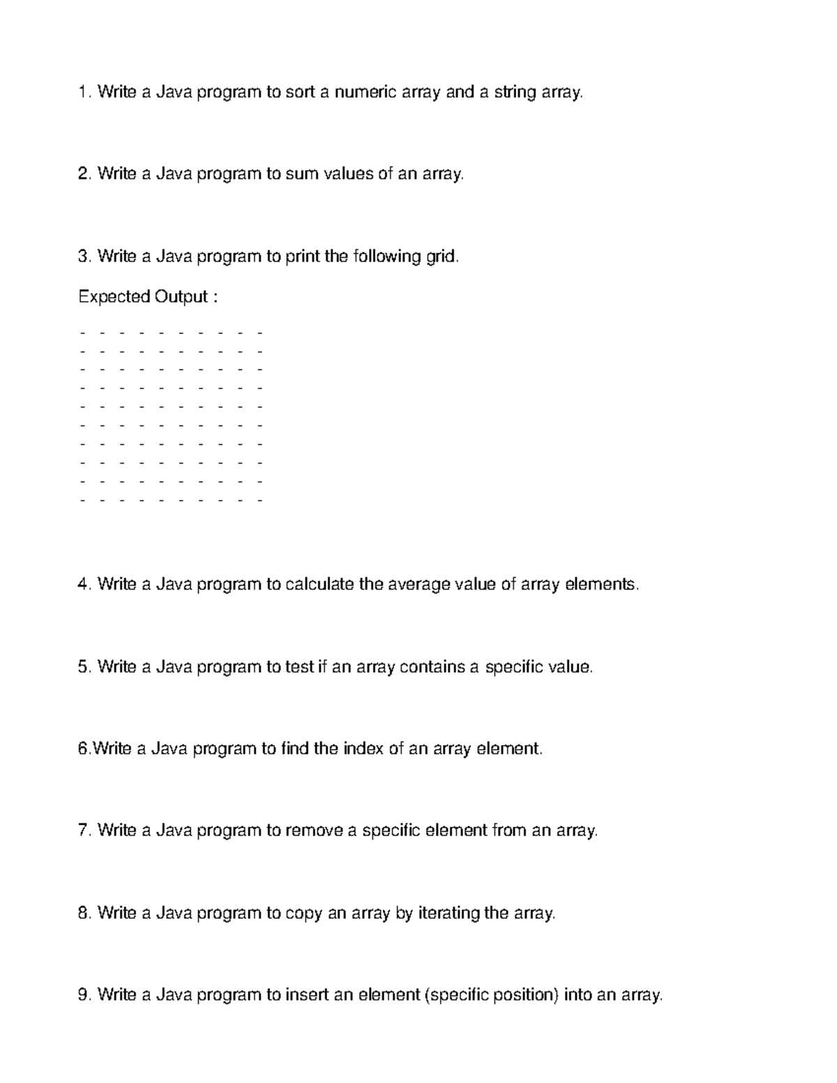 Java Array Exercises - object oriented programe - 1. Write a Java program to sort a numeric ...