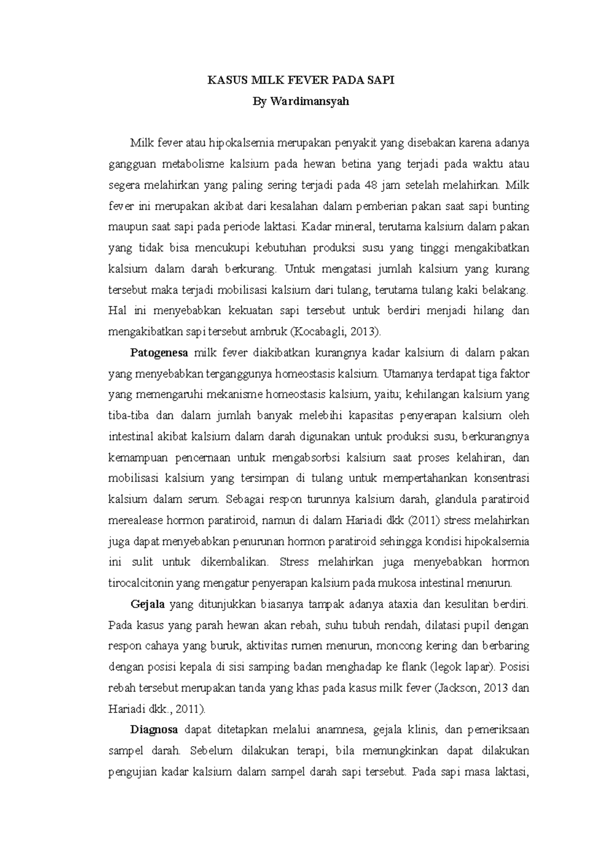 Kasus MILK Fever PADA SAPI - KASUS MILK FEVER PADA SAPI By Wardimansyah ...