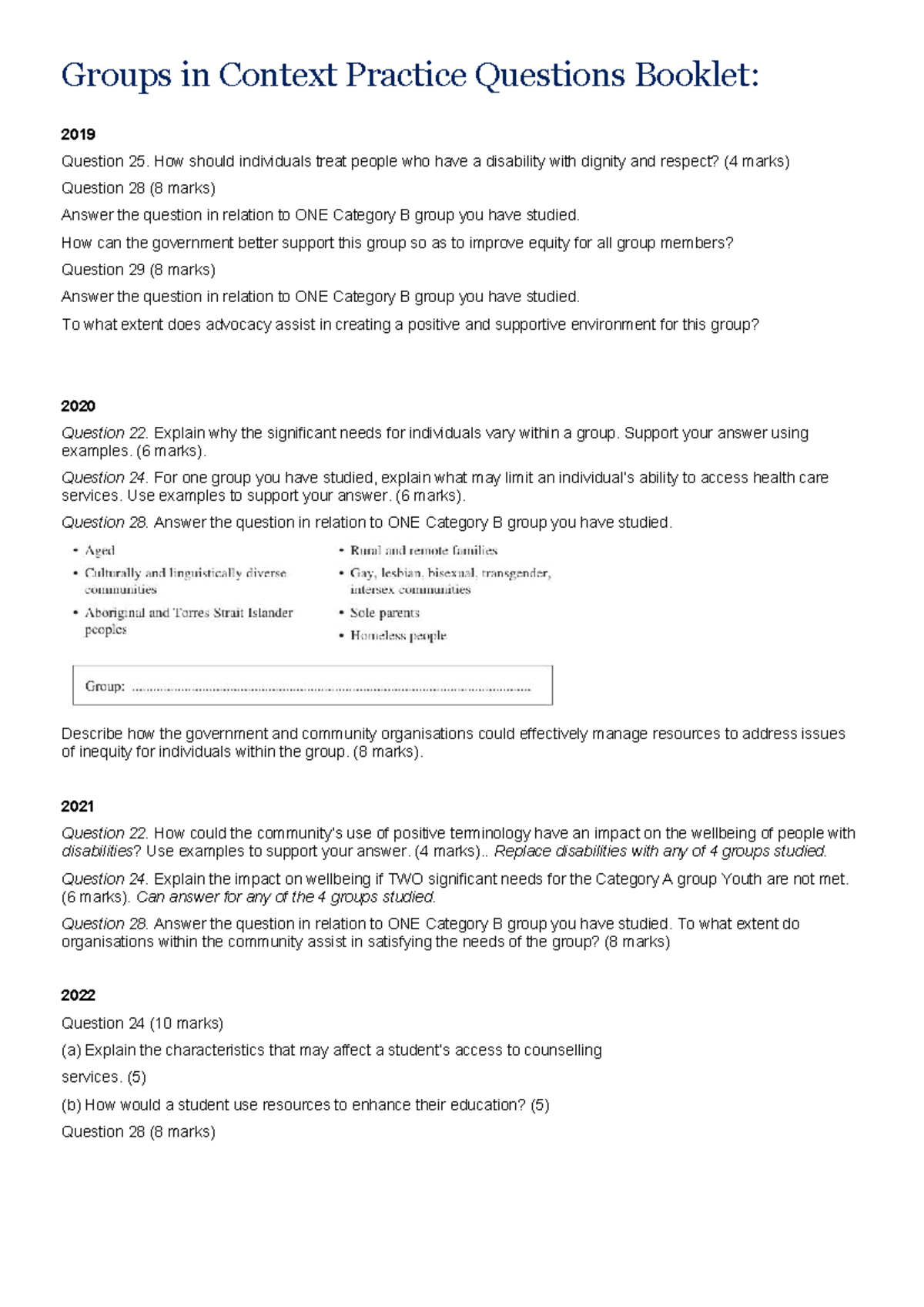 Groups in Context Practice Questions Booklet - Groups in Context ...