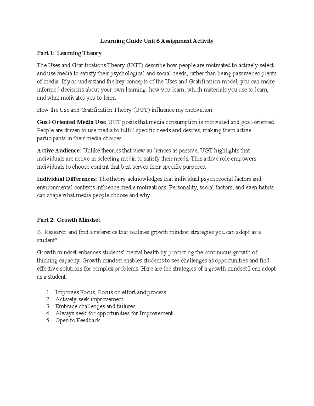 Learning Guide Unit 6: UGT & Growth Mindset Strategies for Students ...