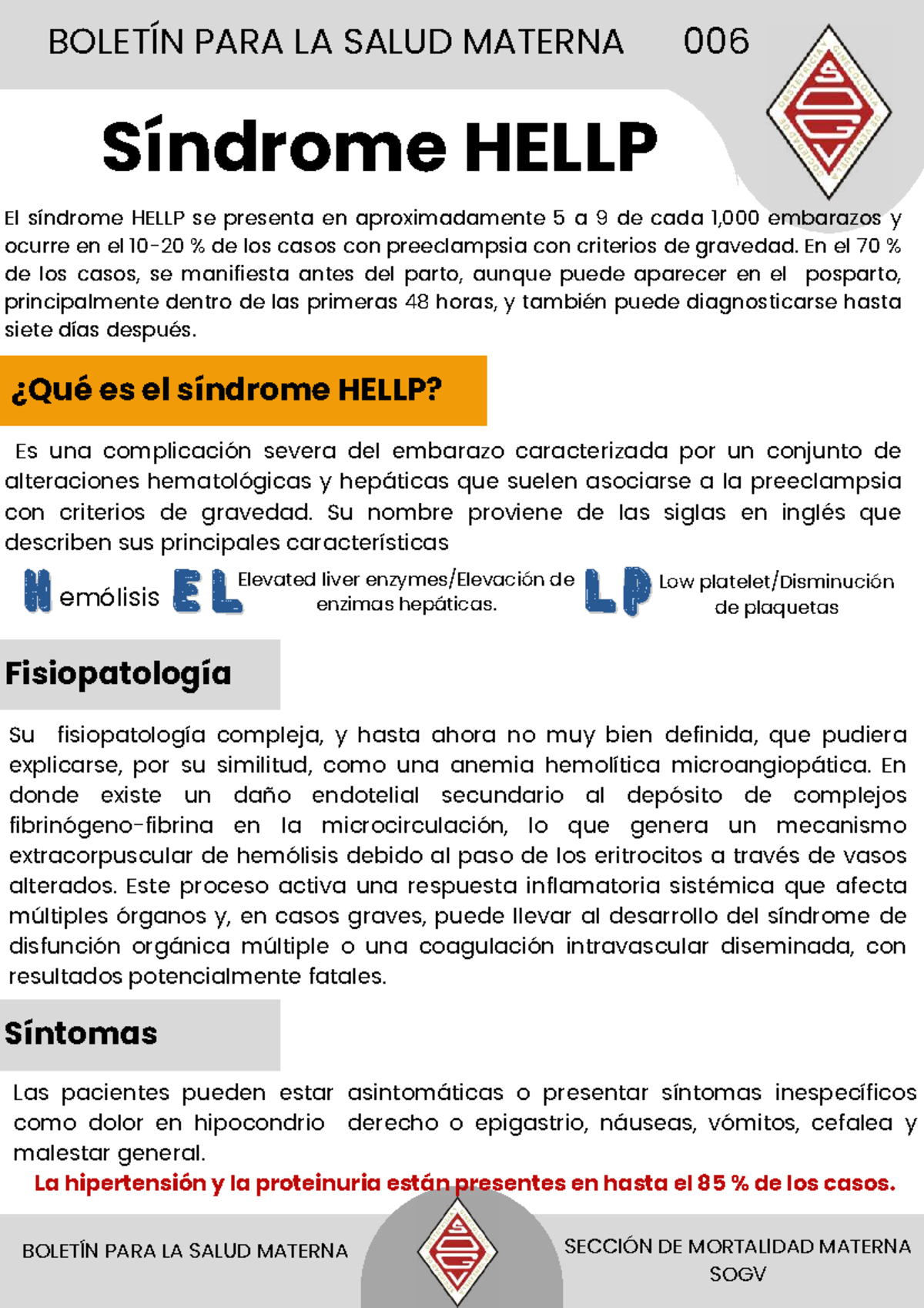 BOLETÍN PARA LA SALUD MATERNA 006: Síndrome HELLP y su Manejo Clínico - Studocu
