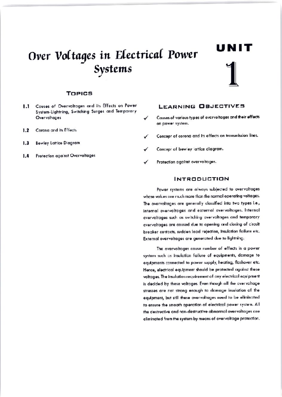 HVE 1 - Unit 1: Overvoltages in Electrical Power Systems Overview - Studocu