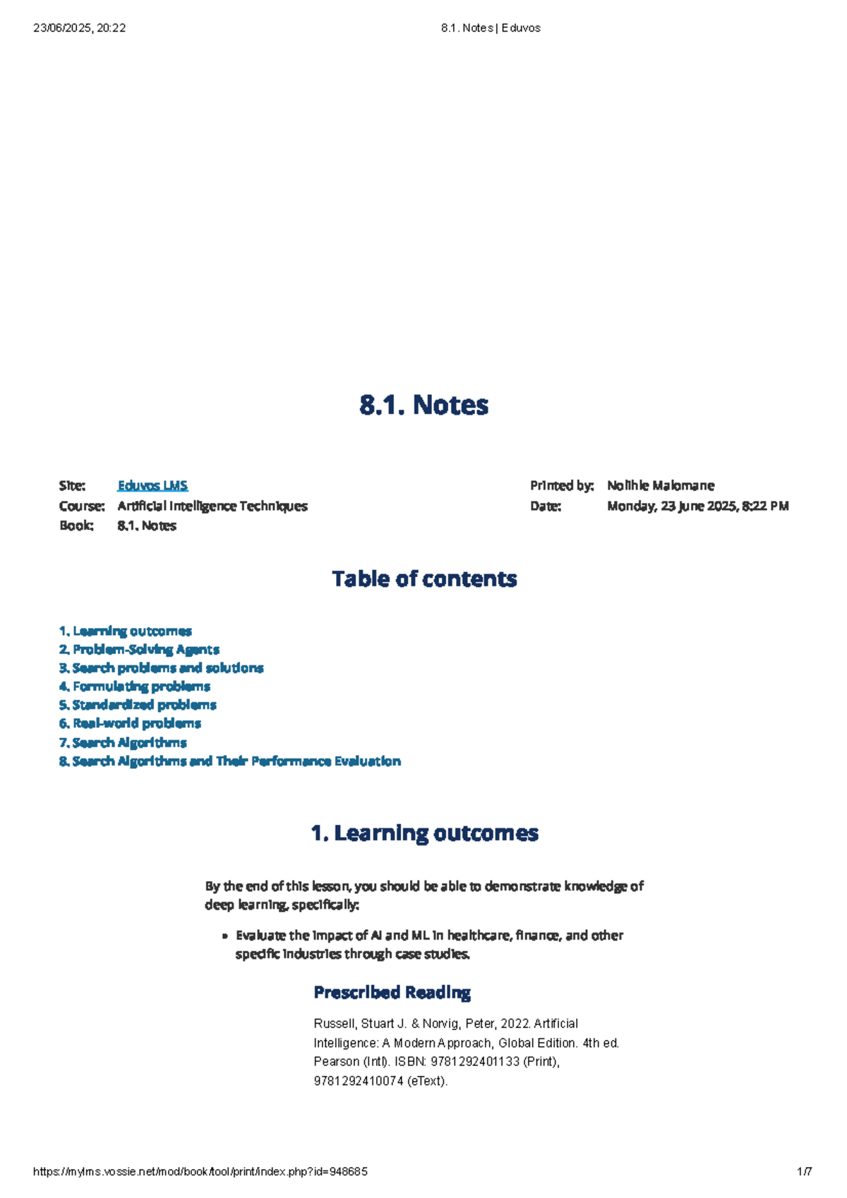 Artificial Intelligence Techniques: Problem-Solving & Search Algorithms (8.1 - Studocu