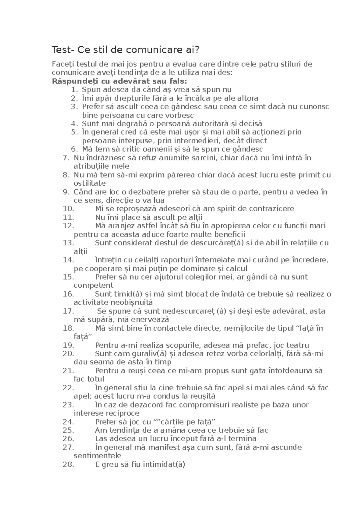 Test de comunicare - Activitati de dezvoltare a empatiei - Test- Ce ...