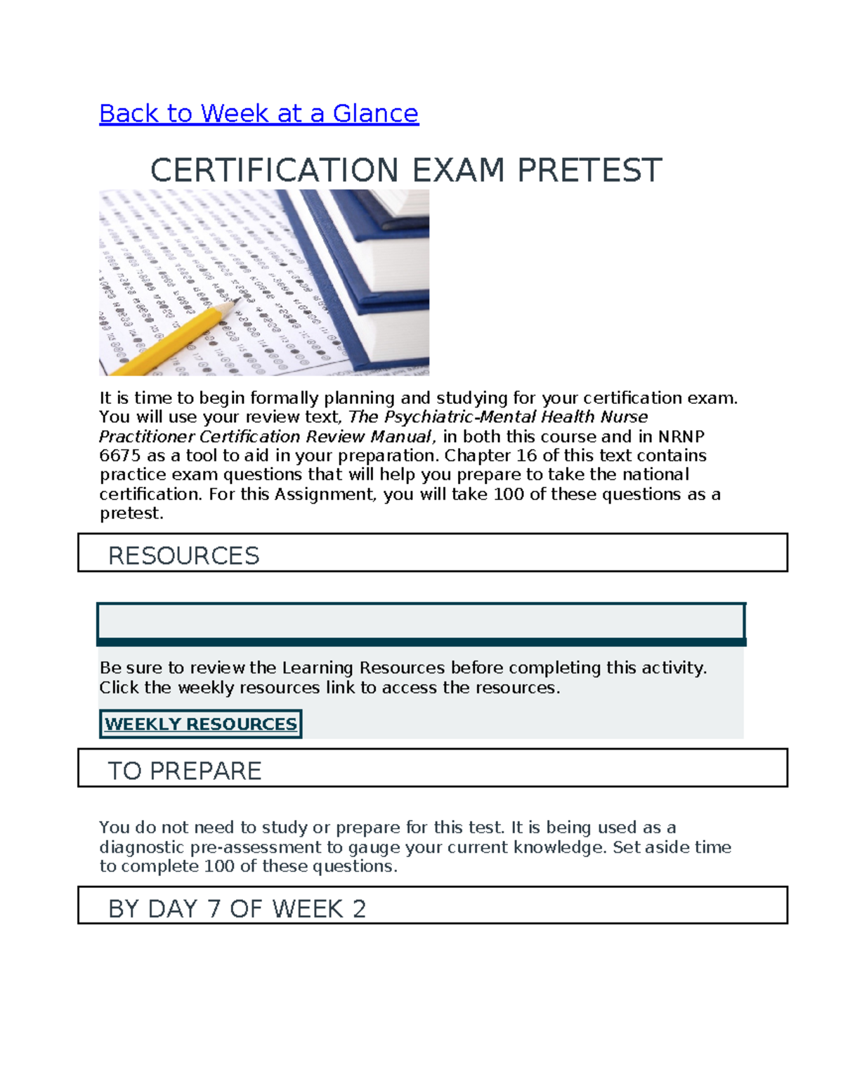 NRNP 6675 Week 2 Assignment: Certification Exam Pretest Guide - Studocu