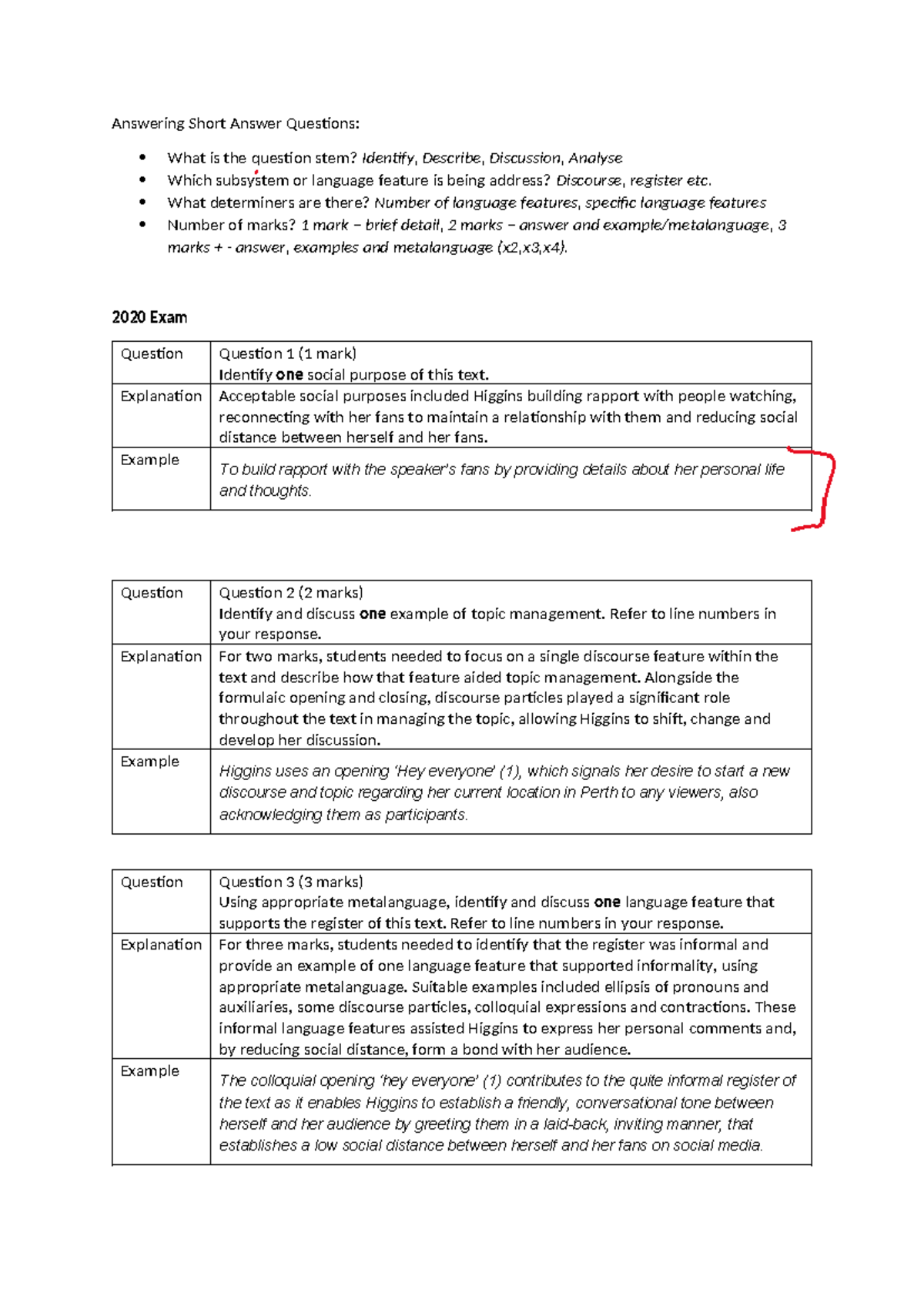 Short Answer Examples: Language Features & Discourse Analysis (ENG101 ...