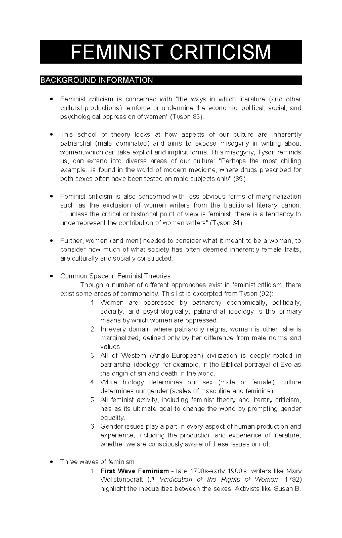 Feminist Criticism - Key Concepts and Figures - Lecture Notes - Studocu