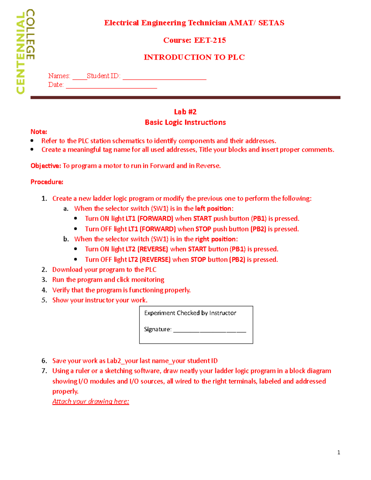 EET215 Lab 2 Basic Instructions , lab 1 - EET216 - Centennial College ...