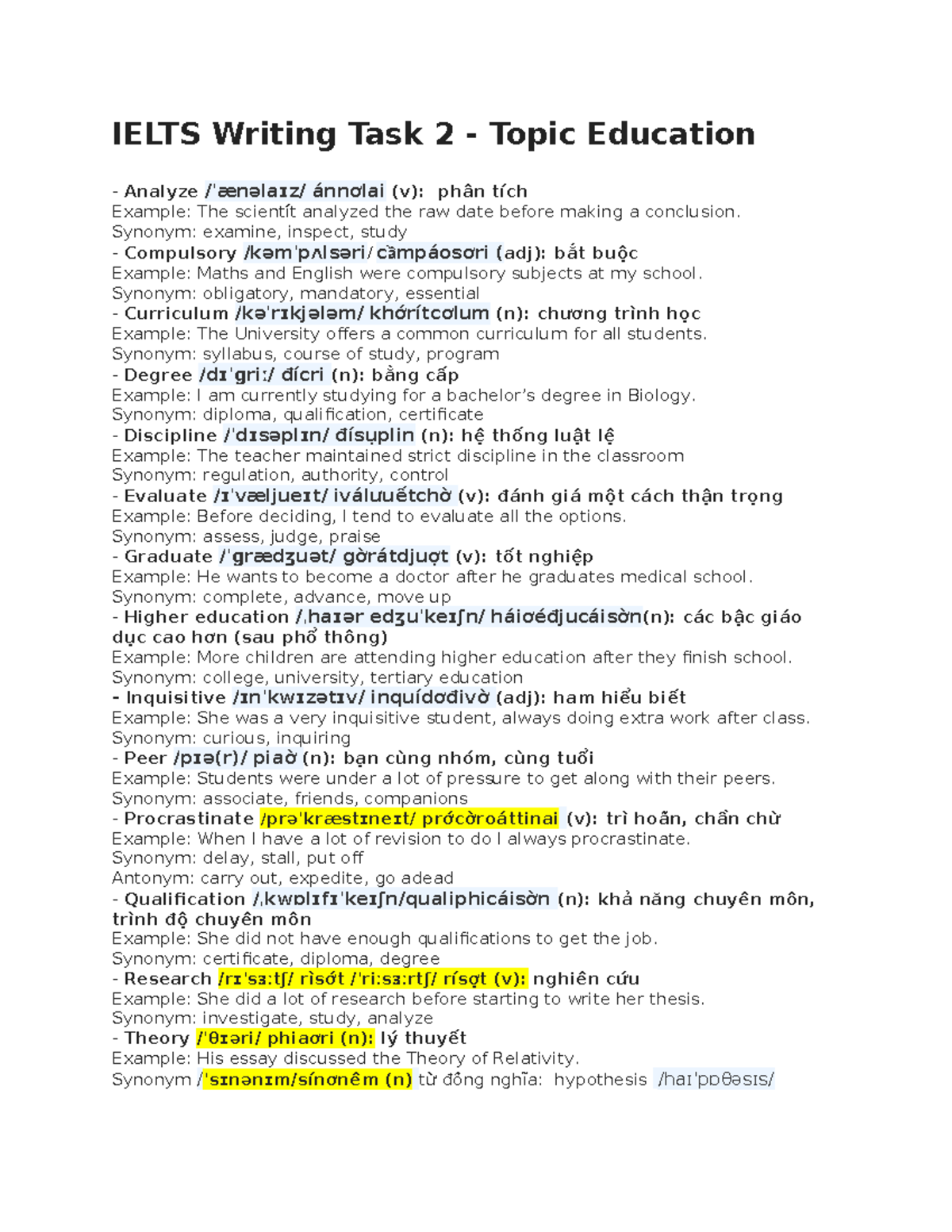 IELTS Writing Task 2 - Vocabulary on Education Terms - Studocu
