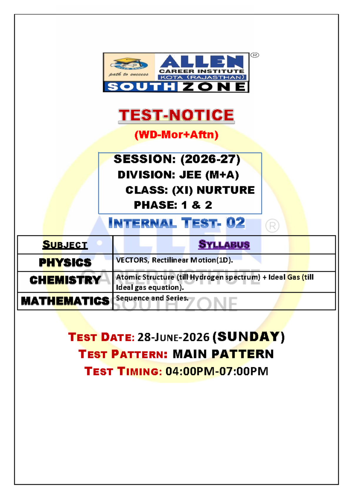 JEE (XI) Nurture Phase 1: Physics, Chemistry, & Math Syllabus - Studocu