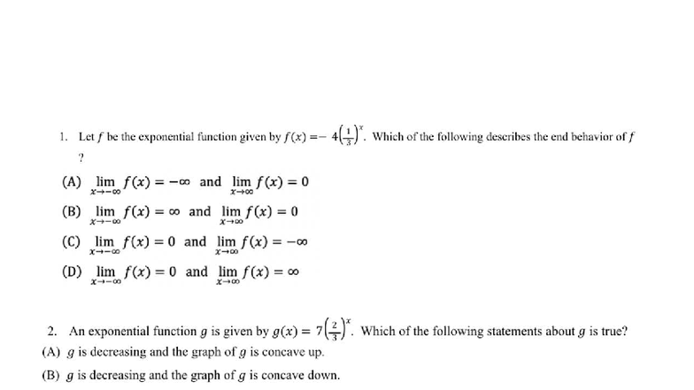 Exponential Functions: End Behavior & Graph Analysis (MATH 101) - Studocu