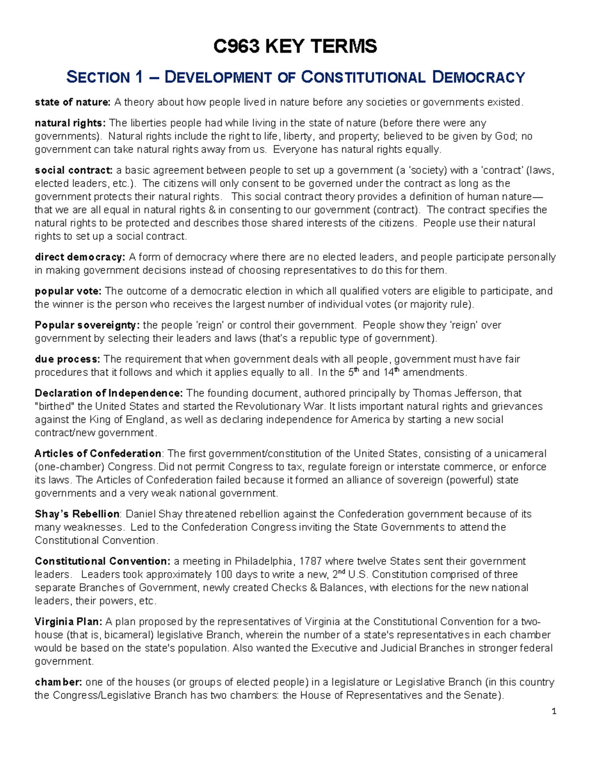 C963 Key Terms: Development of Constitutional Democracy Explained - Studocu