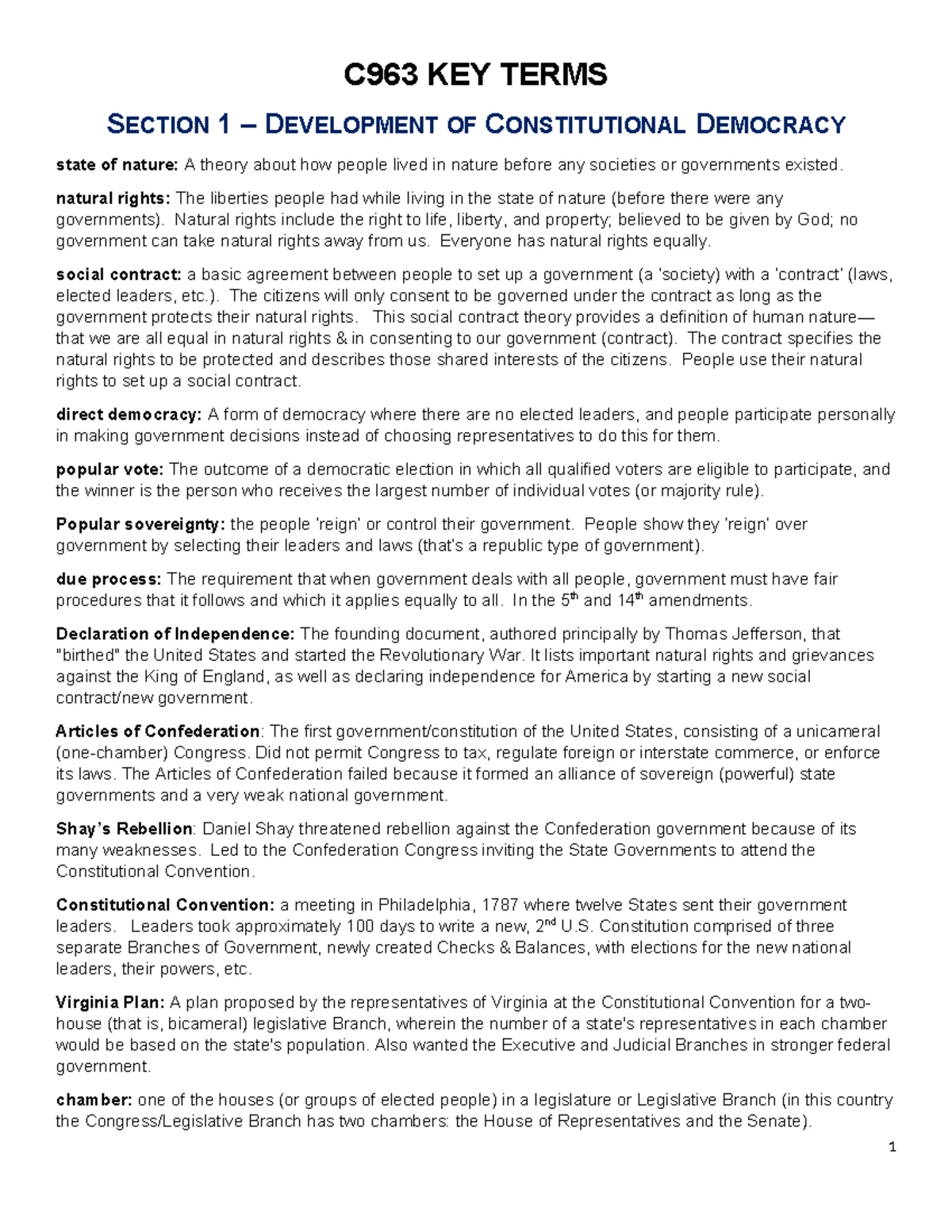 WGU C963: American Politics Study Guide - Key Principles & Concepts ...