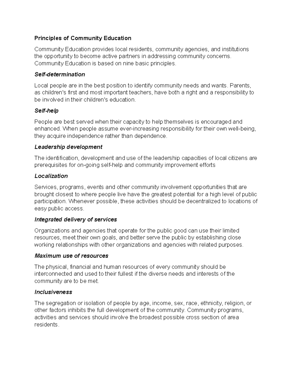 Principles of Community Education: Key Concepts & Overview - Studocu