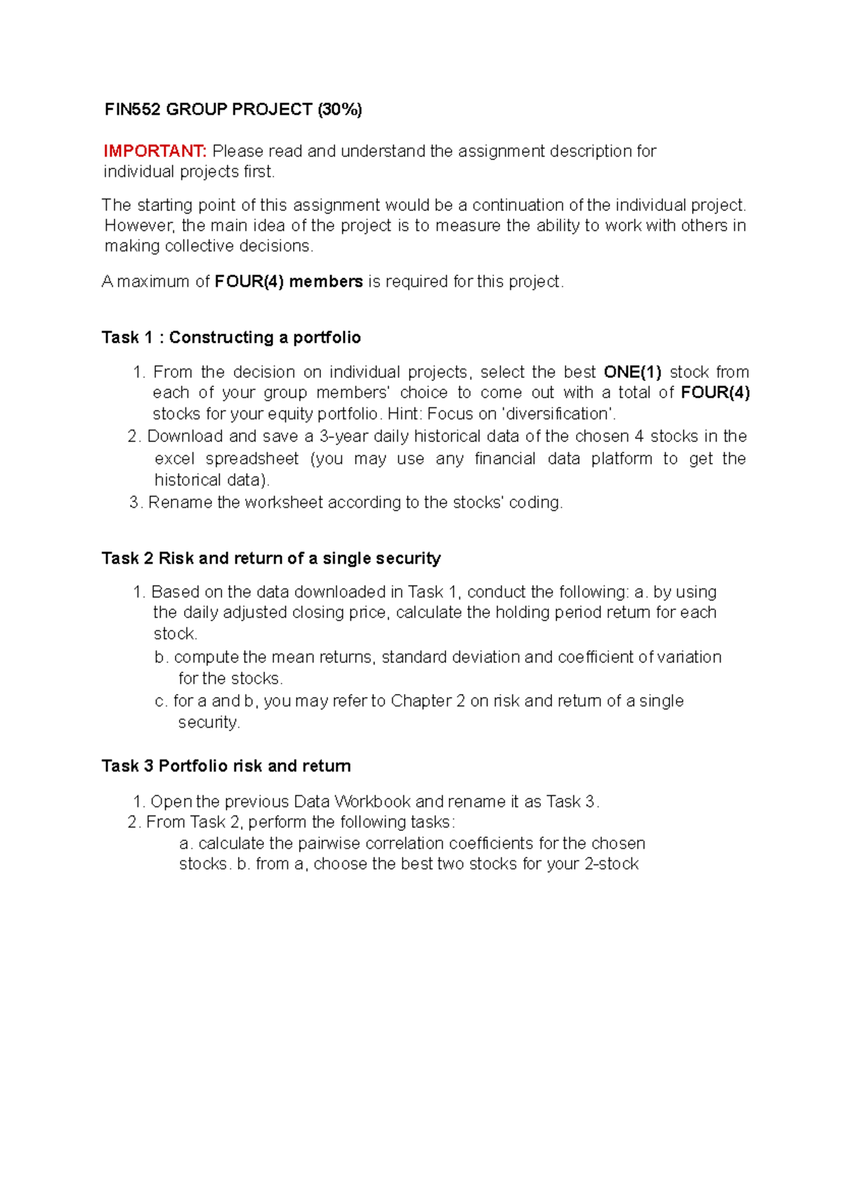 FIN552 Guideline Group Assignment - FIN552 GROUP PROJECT (30% ...