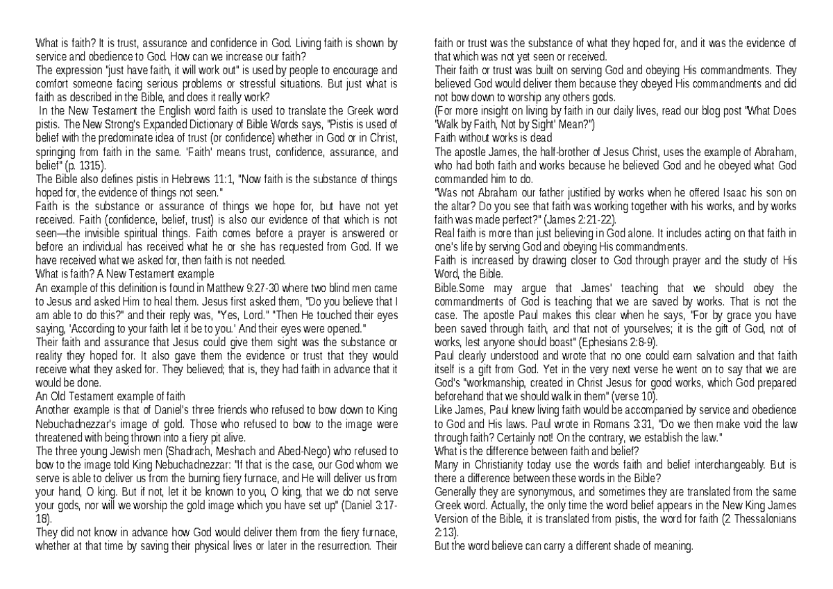 Understanding Faith: Trust, Assurance, and Confidence in God - Studocu