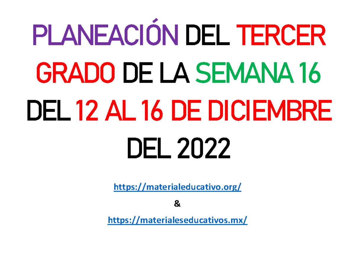 Planeación 3er Grado Semana 16Ciclo 22-23MEX - PLANEACIÓN DEL TERCER ...