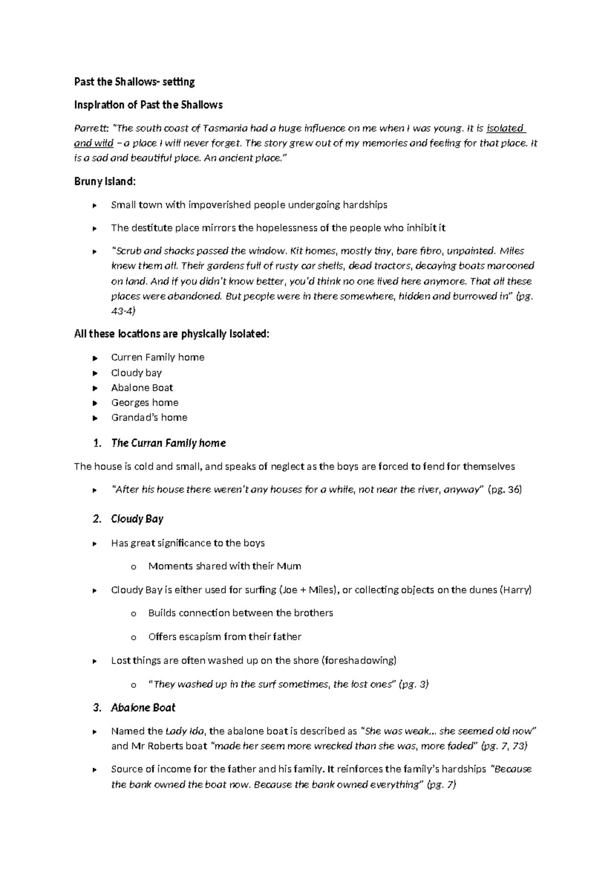 Setting Analysis Notes for Past the Shallows (ENG 101) - Studocu
