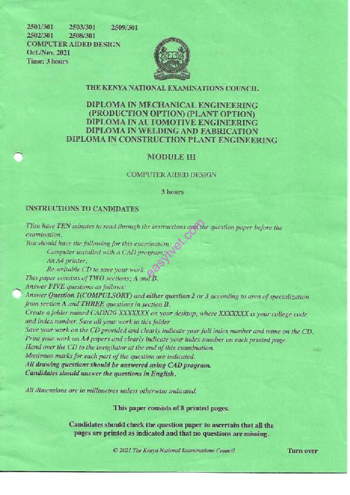 Past Paper: Computer Aided Design (CAD) 2021 for Civil Engineering ...