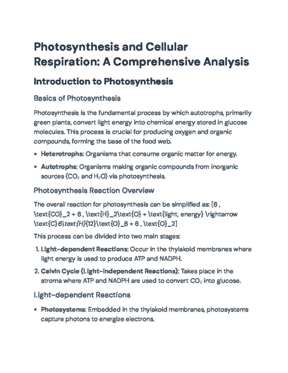 Photosynthesis and Cellular Respiration: Comprehensive Overview ...