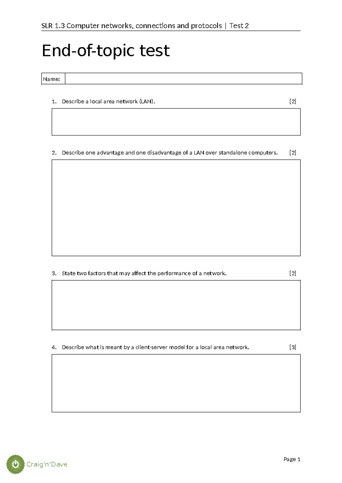 SLR 1.3 Test 2 - Networks and Topologies Overview - Studocu