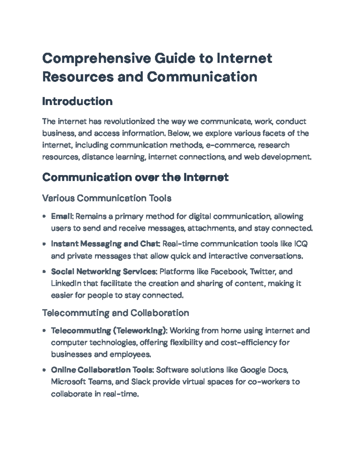 Comprehensive Guide to Internet Communication and Resources ...