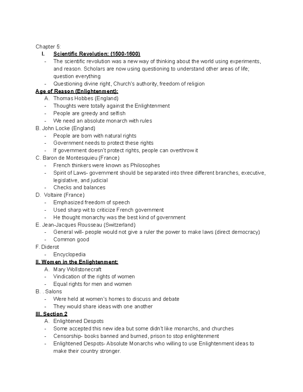 Global notes - Chapter 5: I. Scientific Revolution: (1500-1600) - The ...