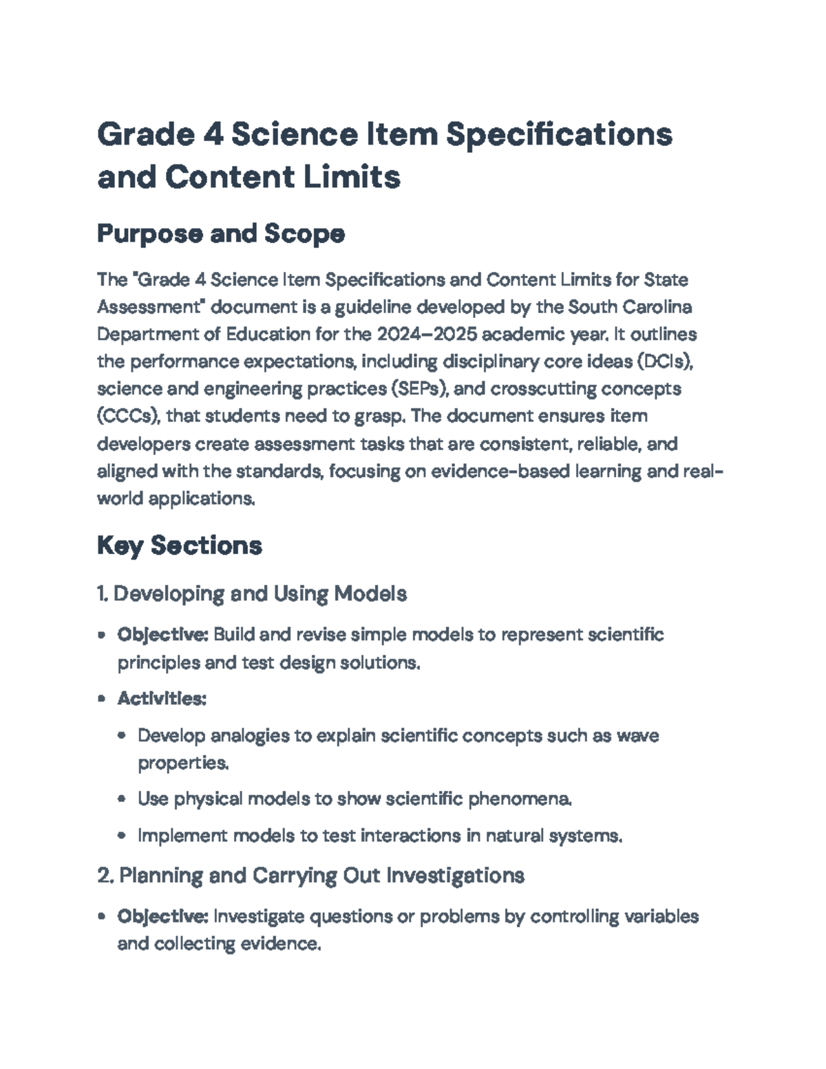 Grade 4 Science Item Specifications for State Assessment (2024-2025 ...