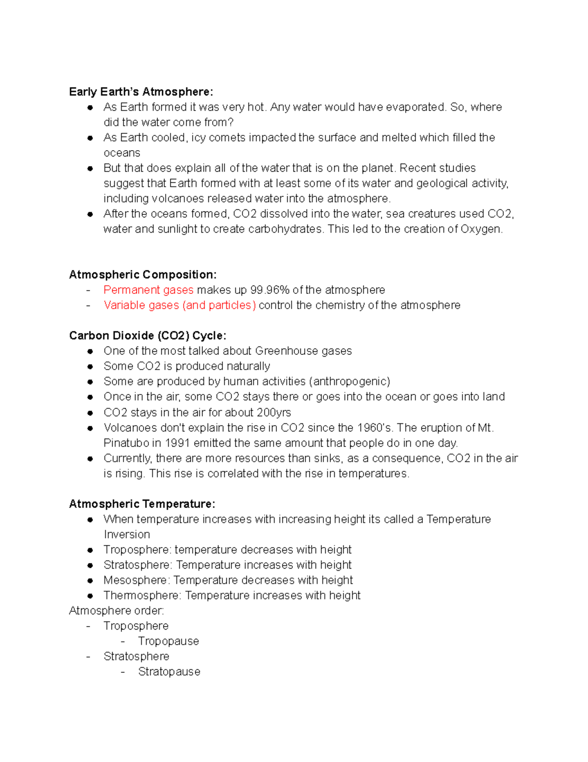 Week 3 Lecture Notes: Early Earth's Atmosphere & CO2 Cycle - Studocu