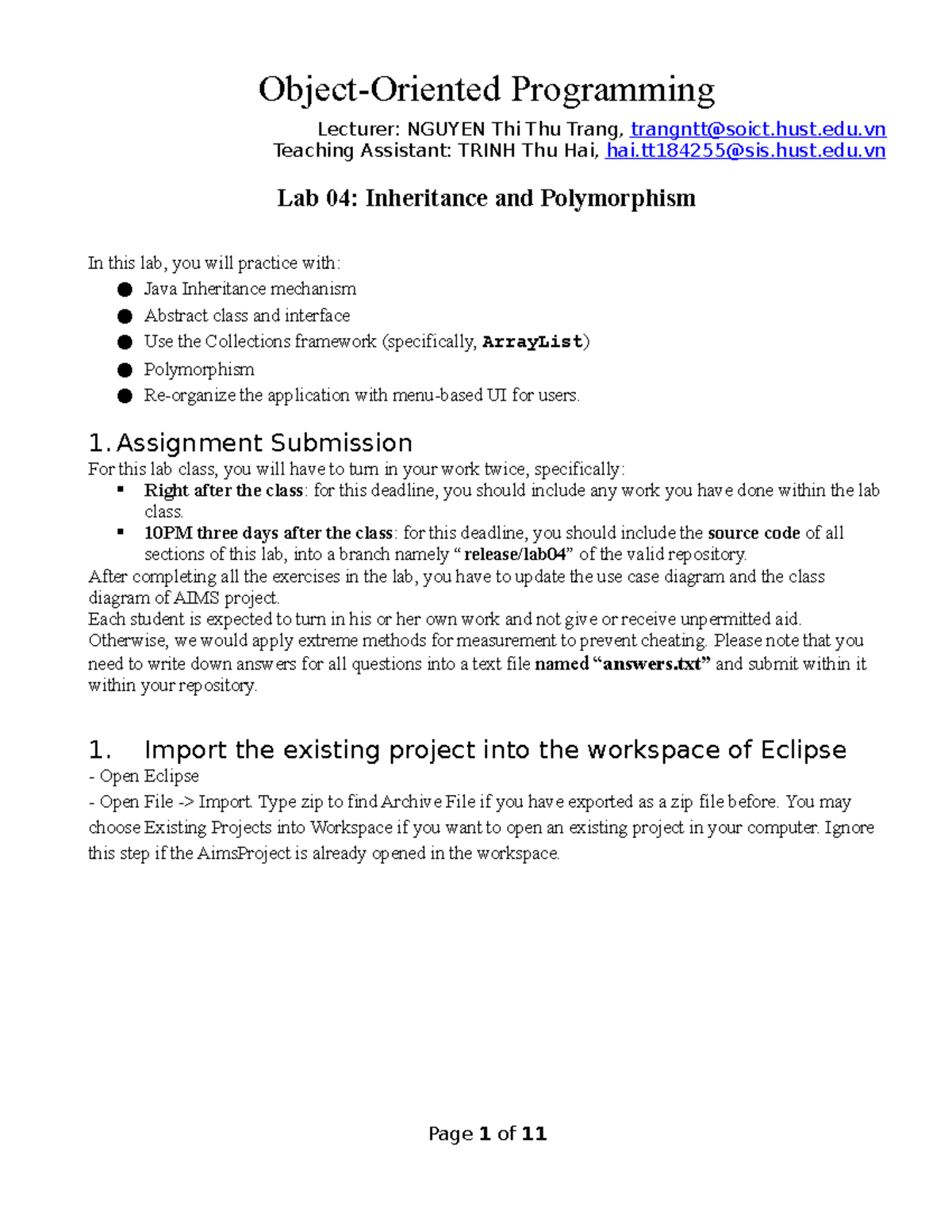 OOP-Lab04-Inheritance Polymorphism - Object-Oriented Programming ...