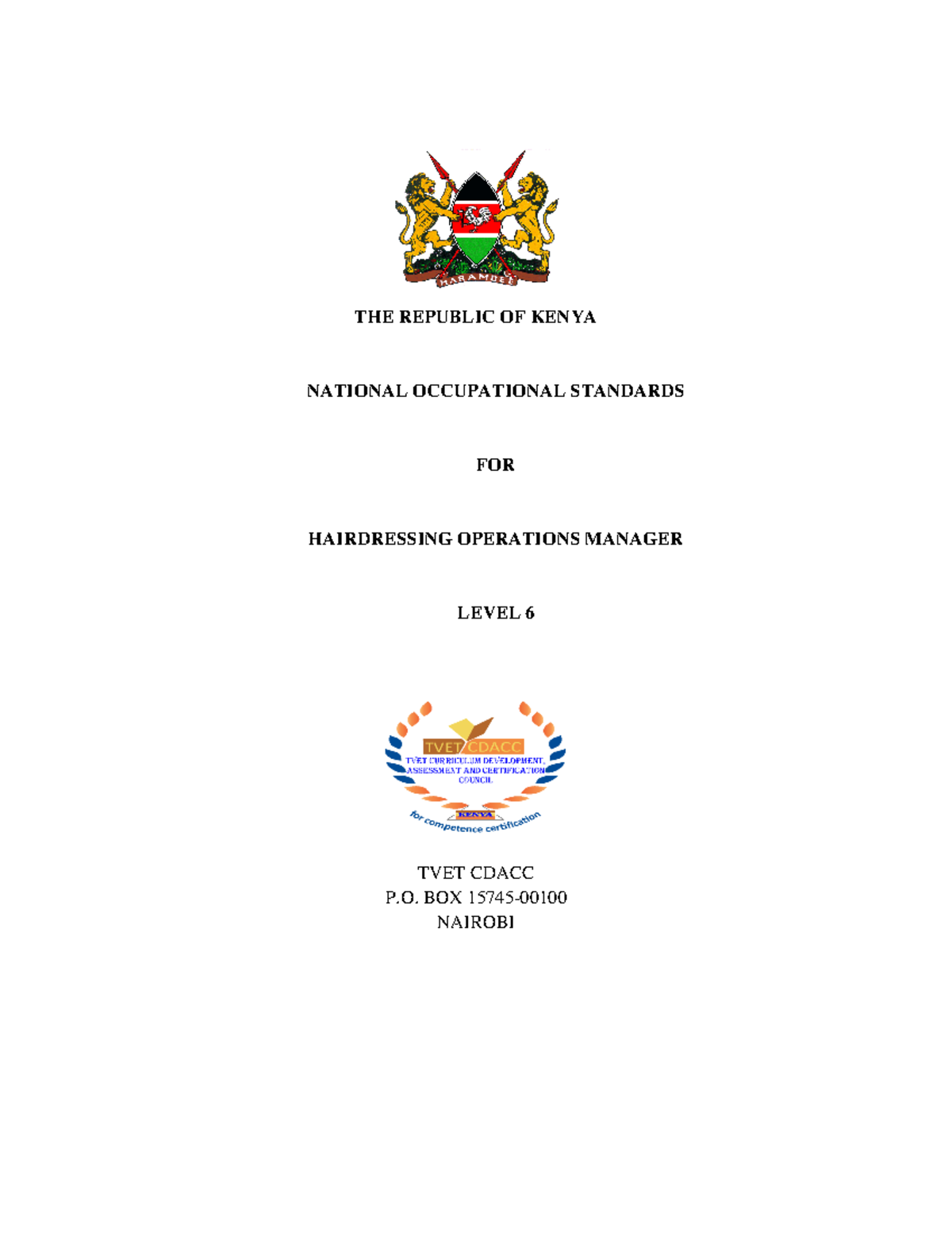 Occupational Standards for Hairdressing Operations Manager Level 6 ...