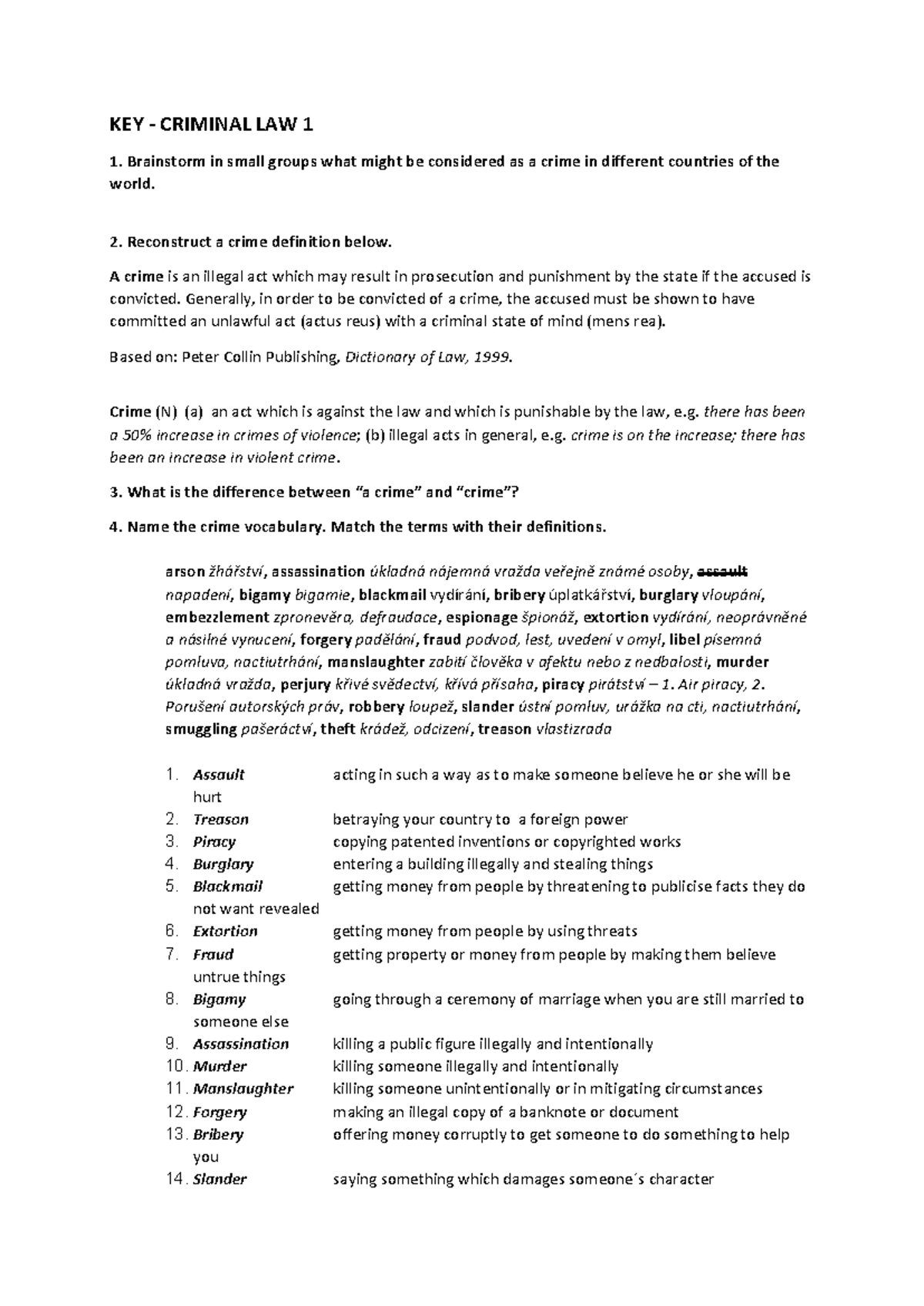 KEY CRIMINAL LAW 1 & 2: Understanding Crime Definitions and Procedures ...