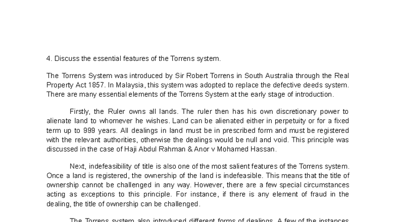 Torrens System Features & Adverse Possession in Malaysia - Land Tuto 2 ...